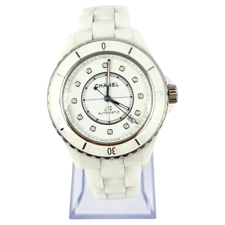 Chanel J12 NEW White Ceramic Diamond Quartz Ladies Watch For Sale at ...