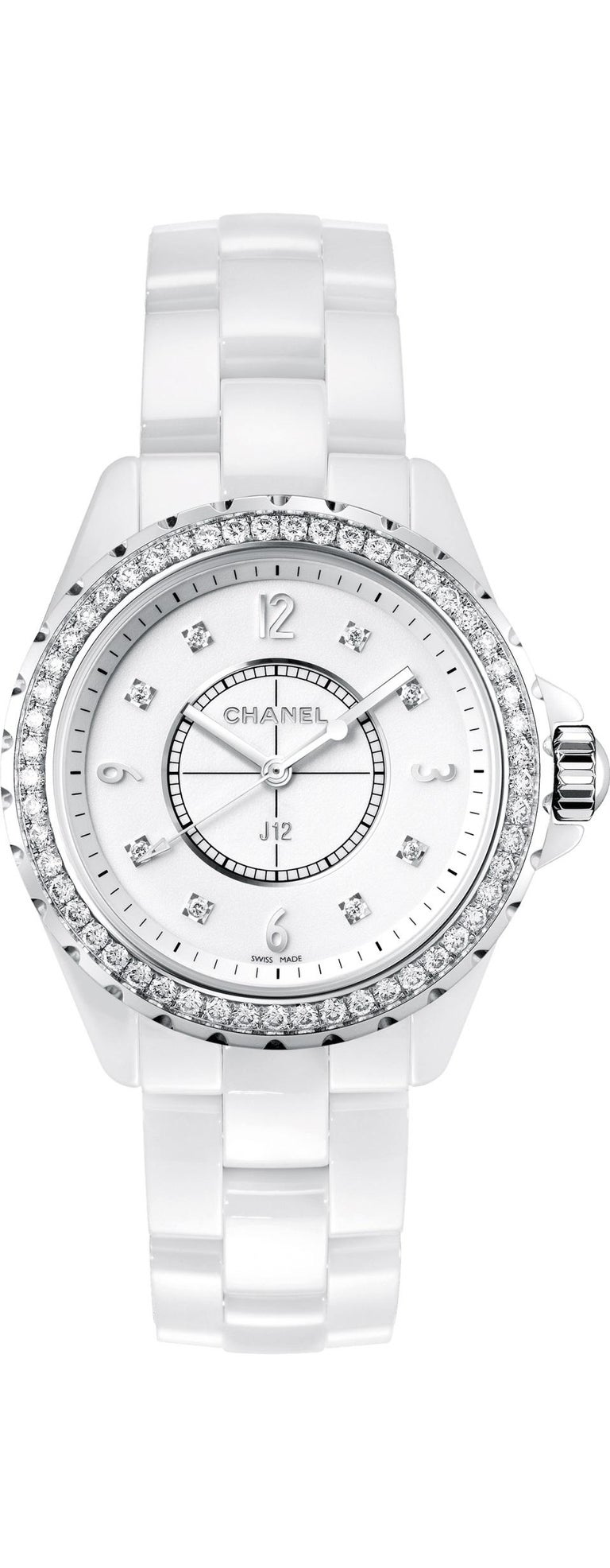 Chanel J12 White Ceramic and Diamonds Ladies Watch H3110 at 1stDibs ...