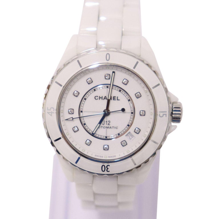Chanel J12 White Ceramic Watch With Diamonds For Sale at 1stDibs
