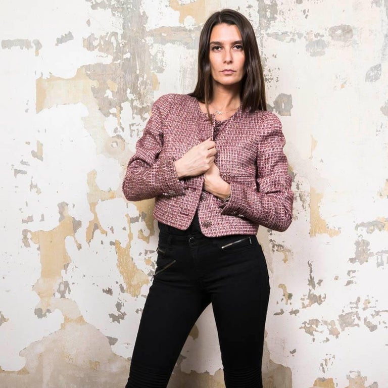 CHANEL Jacket in Burgundy Fabric and Gold Metallic Threads Size 40FR ...