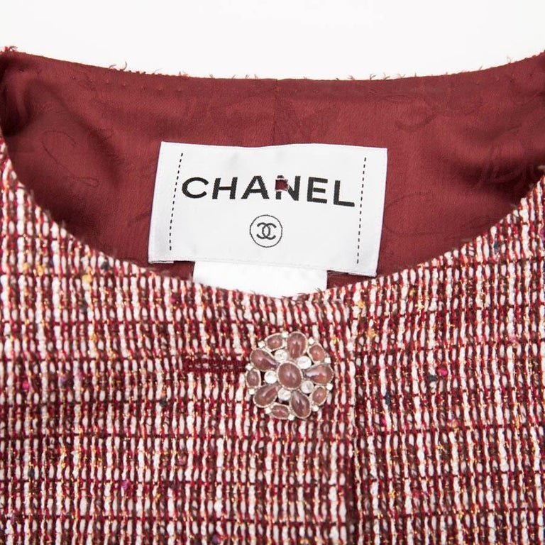 CHANEL Jacket in Burgundy Fabric and Gold Metallic Threads Size 40FR ...