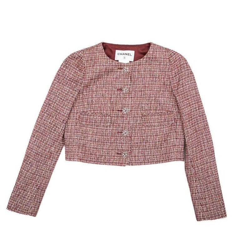 CHANEL Jacket in Burgundy Fabric and Gold Metallic Threads Size 40FR ...