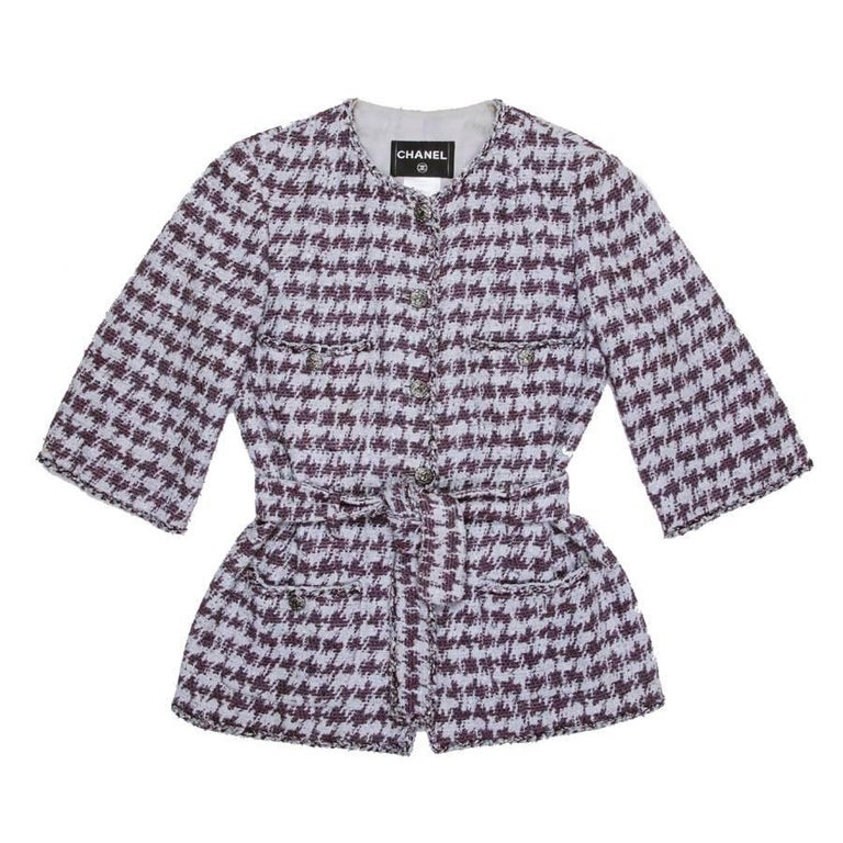 Chanel Jacket in Gray Cotton With Purple Patterns For Sale at 1stDibs