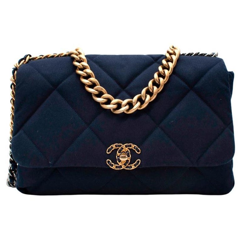 Chanel Jersey Navy Blue 19 Maxi Flap Bag For Sale at 1stDibs