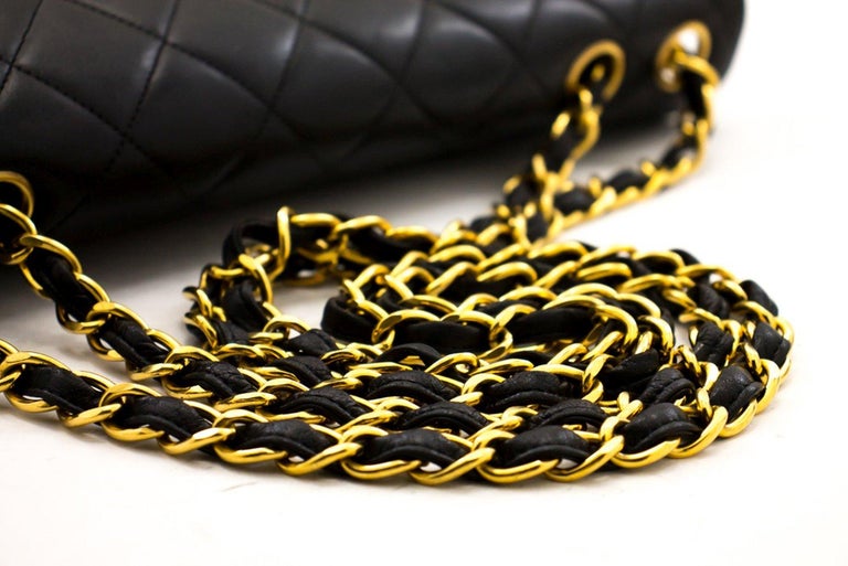 CHANEL Jumbo 11" Large Chain Shoulder Bag Flap Lambskin Black For Sale ...