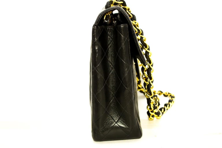 CHANEL Jumbo 11" Large Chain Shoulder Bag Flap Lambskin Black at 1stDibs