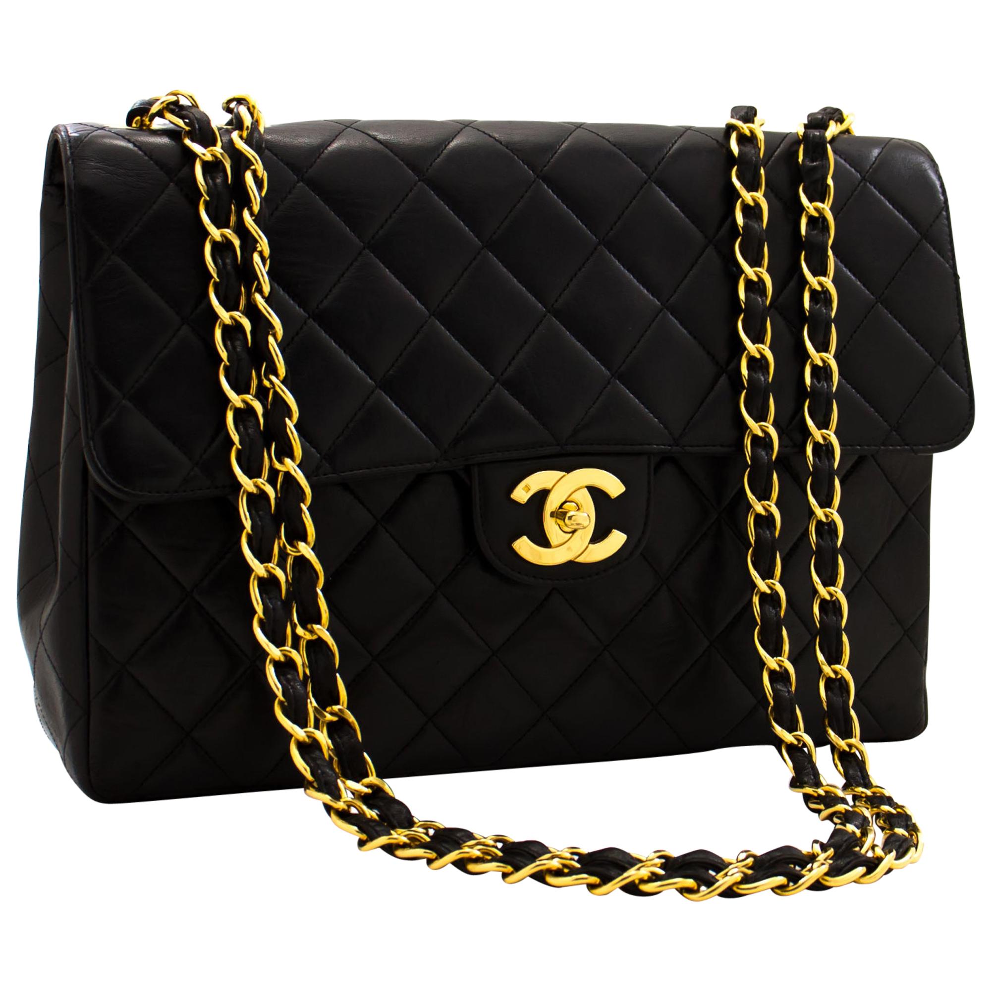 CHANEL Jumbo 11" Large Chain Shoulder Bag Flap Lambskin Black For Sale ...