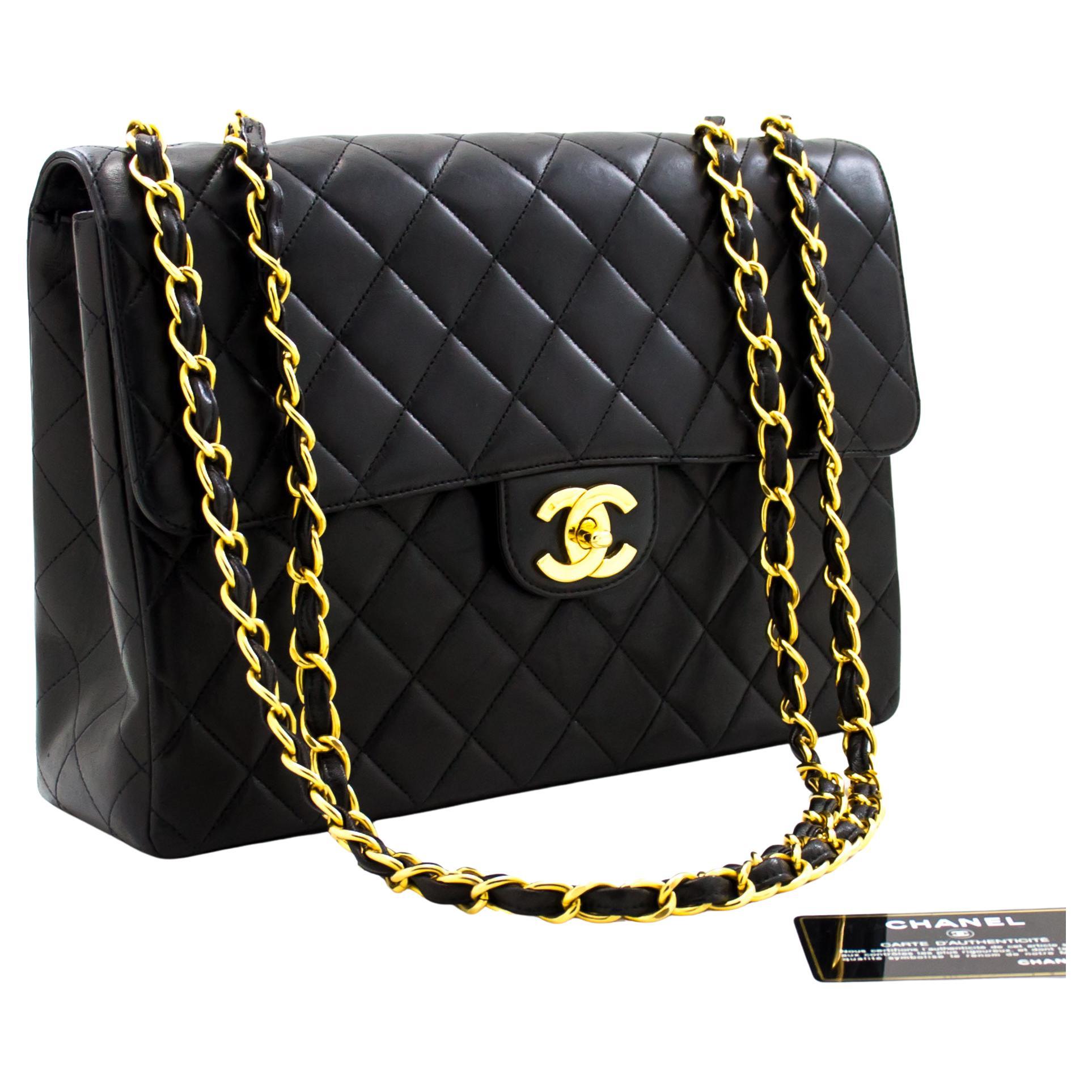 CHANEL 12" Drawstring Large Chain Shoulder Bag Flap Lambskin Black For ...