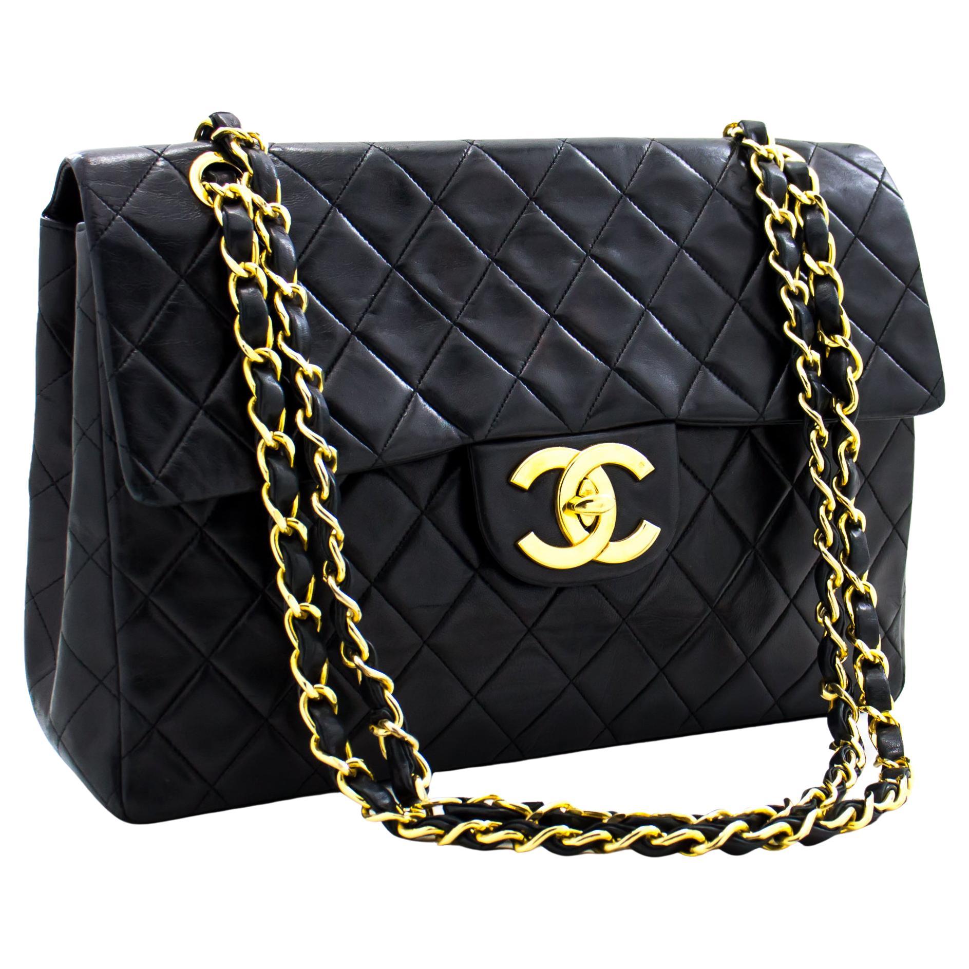 CHANEL Jumbo 11" Large Chain Shoulder Bag Flap Lambskin Black Gold For ...