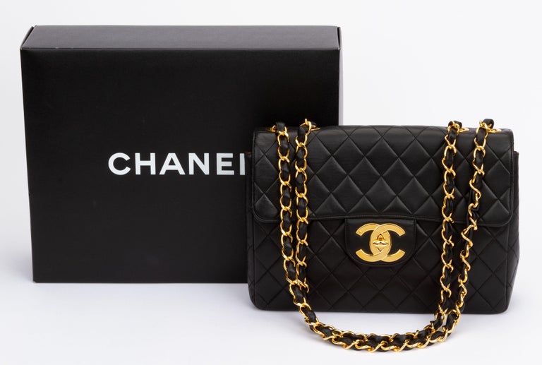 Chanel Jumbo Black 24kt Logo Flap Bag For Sale at 1stDibs