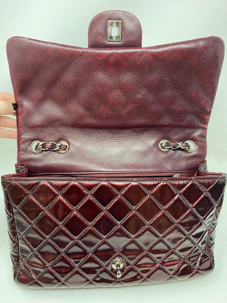 Chanel Jumbo Burgundy Patent Leather Bag at 1stDibs