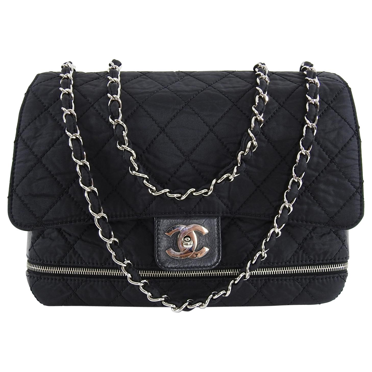 Chanel Jumbo Expandable Black Nylon Quilt Flap Bag at 1stDibs