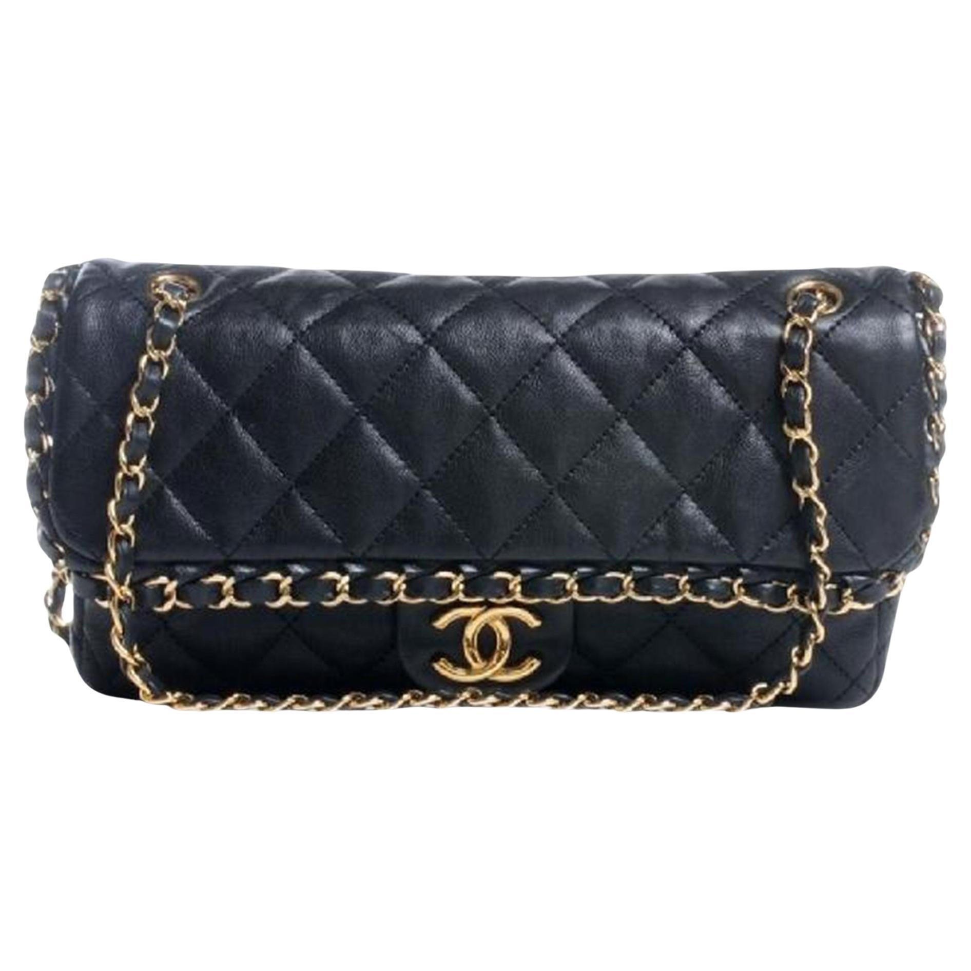 Chanel Jumbo Maxi Cc Logo Black Chain Around Single Flap Bag For Sale ...