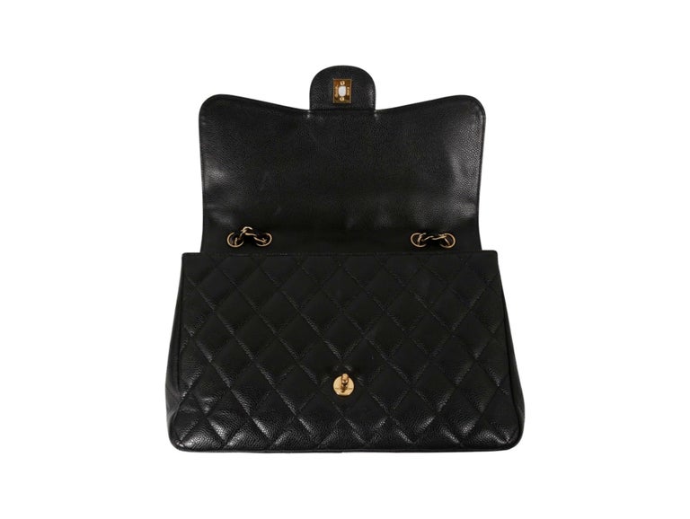 CHANEL JUMBO SINGLE FLAP Black Caviar Leather Gold Hardware For Sale at ...