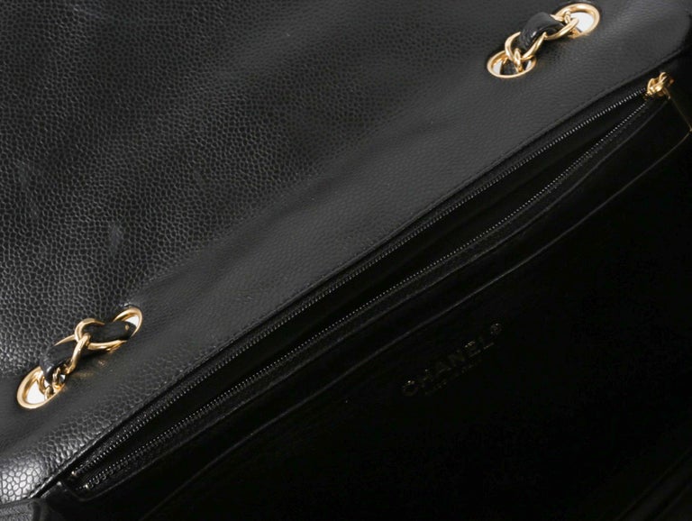 CHANEL JUMBO SINGLE FLAP Black Caviar Leather Gold Hardware For Sale at ...