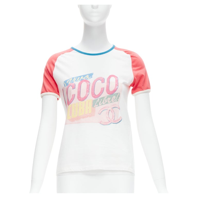 CHANEL Karl 2017 Cuba Cruise Runway Viva Coco print pink ringer tshirt ...