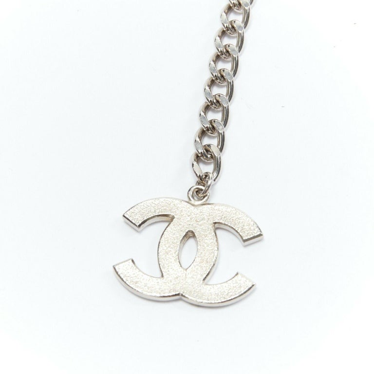 CHANEL KARL LAGERFELD 06P silver cursive logo draped chain punk belt ...