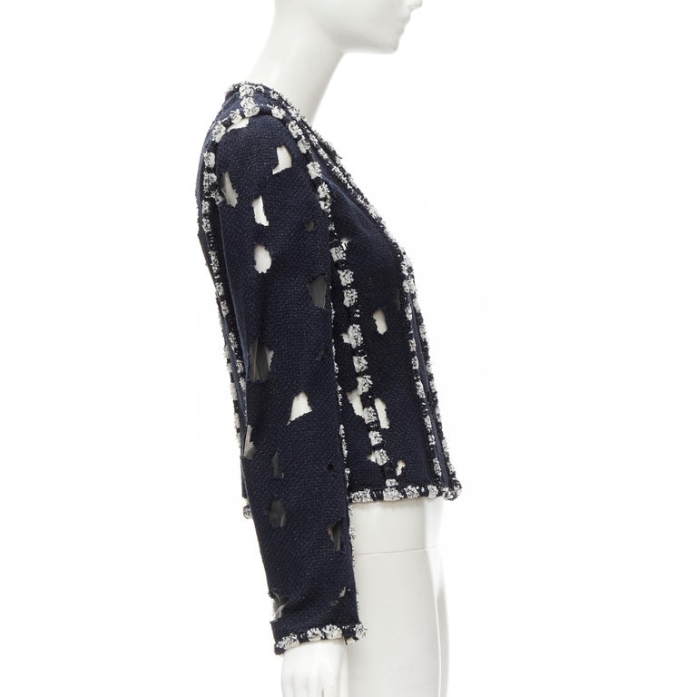 CHANEL Karl Lagerfeld 11P Runway Marienbad punk distressed tweed jacket ...