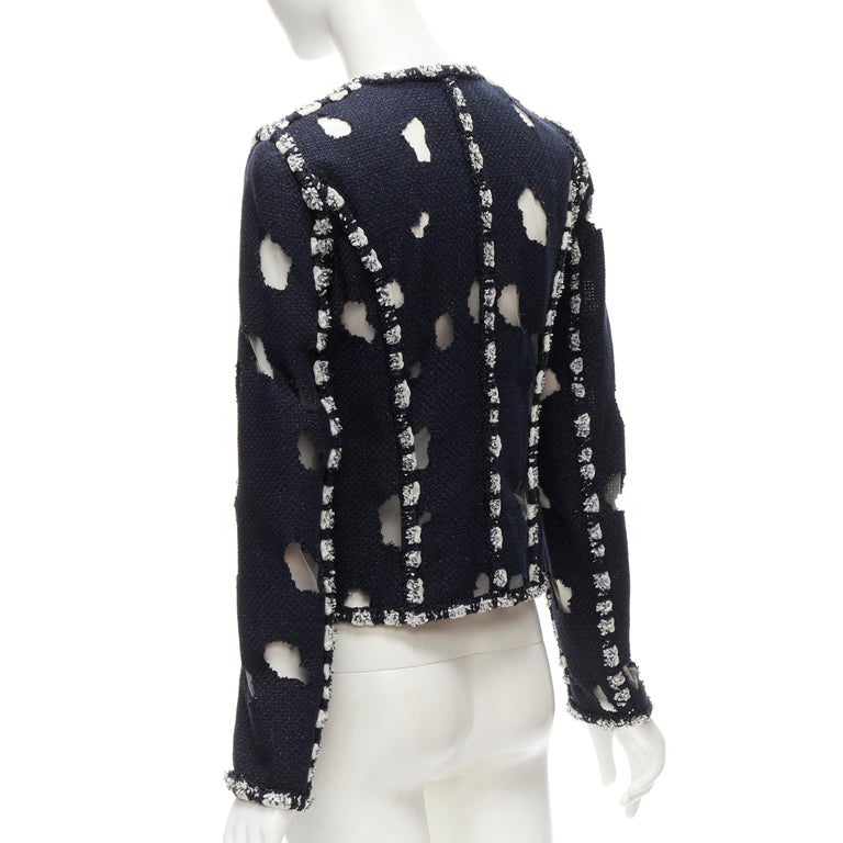 CHANEL Karl Lagerfeld 11P Runway Marienbad punk distressed tweed jacket ...