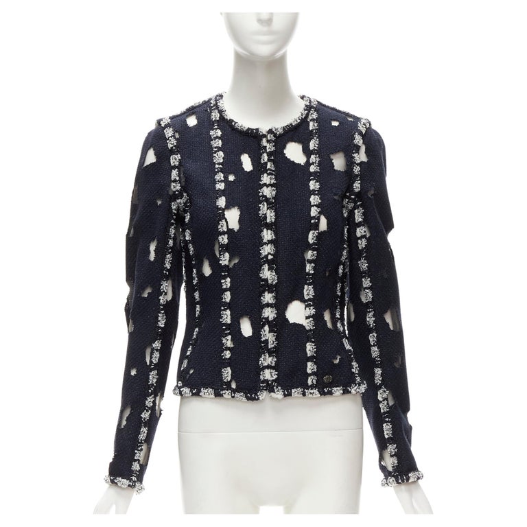 CHANEL Karl Lagerfeld 11P Runway Marienbad punk distressed tweed jacket ...