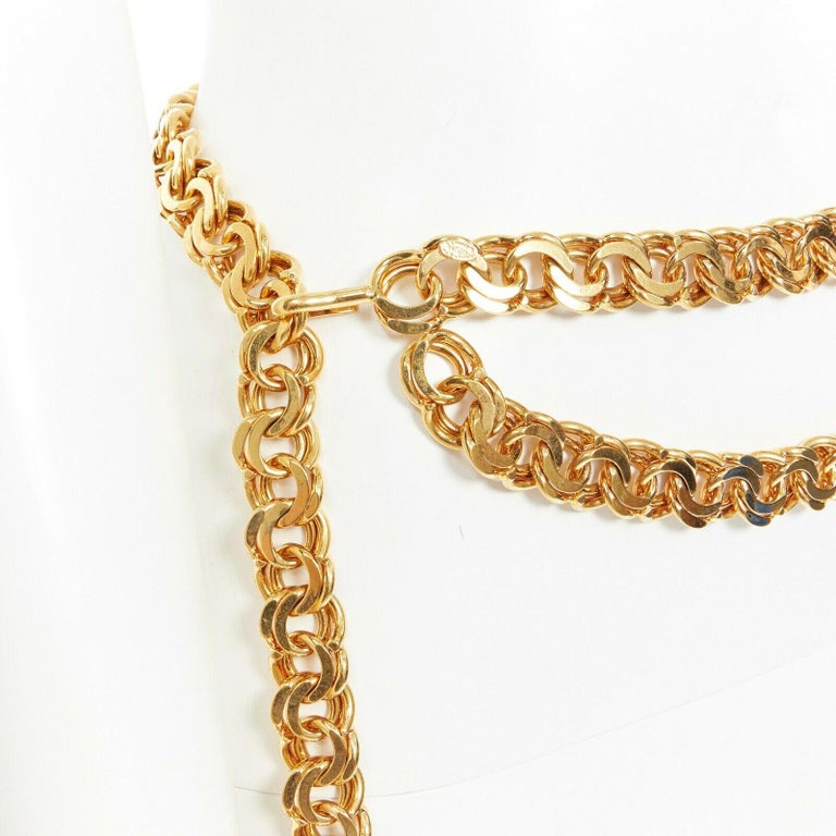 CHANEL KARL LAGERFELD heavy chunky gold-tone chain curb dual CC belt at ...