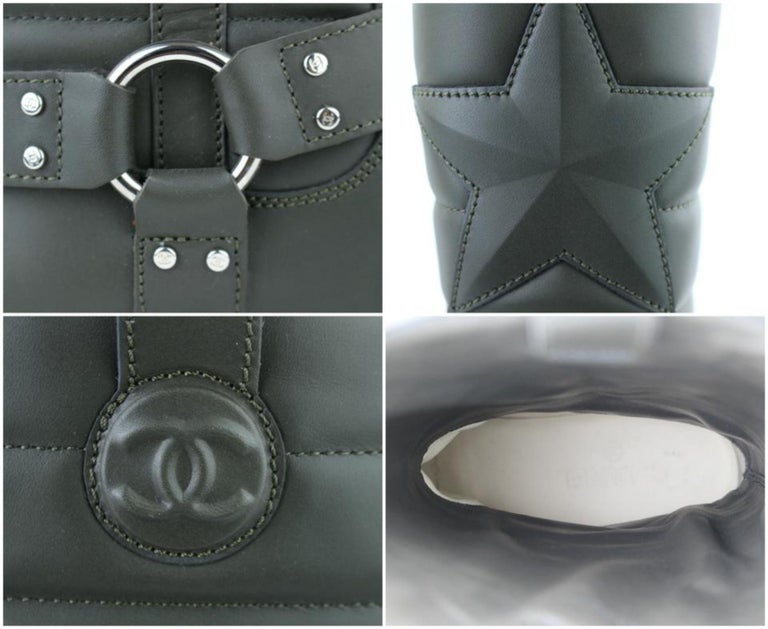 Chanel Khaki 14a Quilted Leather Star Harness Motorcycle 6cj1016 Boots ...
