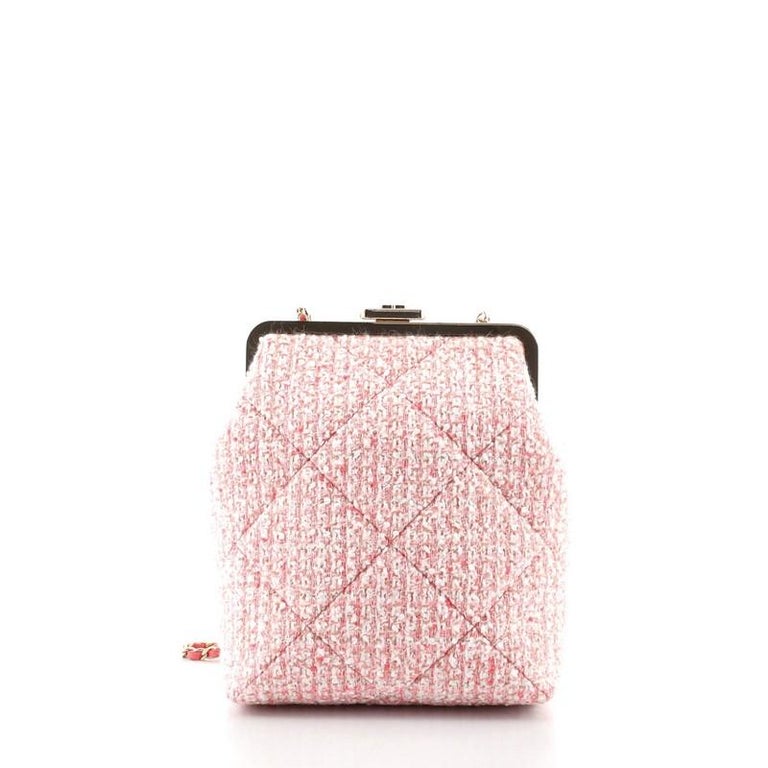 Chanel Kiss Lock Phone Holder with Chain Quilted Tweed at 1stDibs