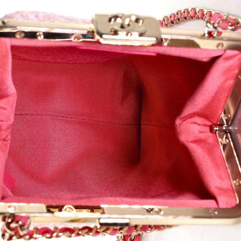 Chanel Kiss Lock Phone Holder with Chain Quilted Tweed at 1stDibs