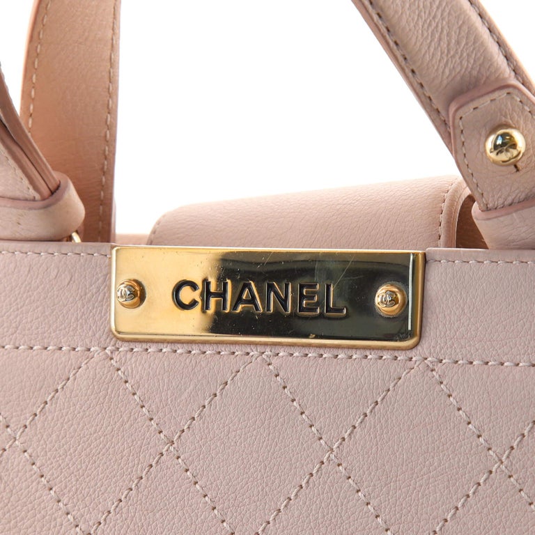 Chanel Label Click Shopping Tote Quilted Calfskin Small For Sale at 1stDibs
