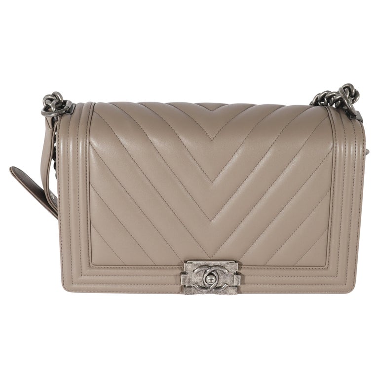Chanel Lambskin Grey Chevron New Medium Boy Bag For Sale at 1stDibs