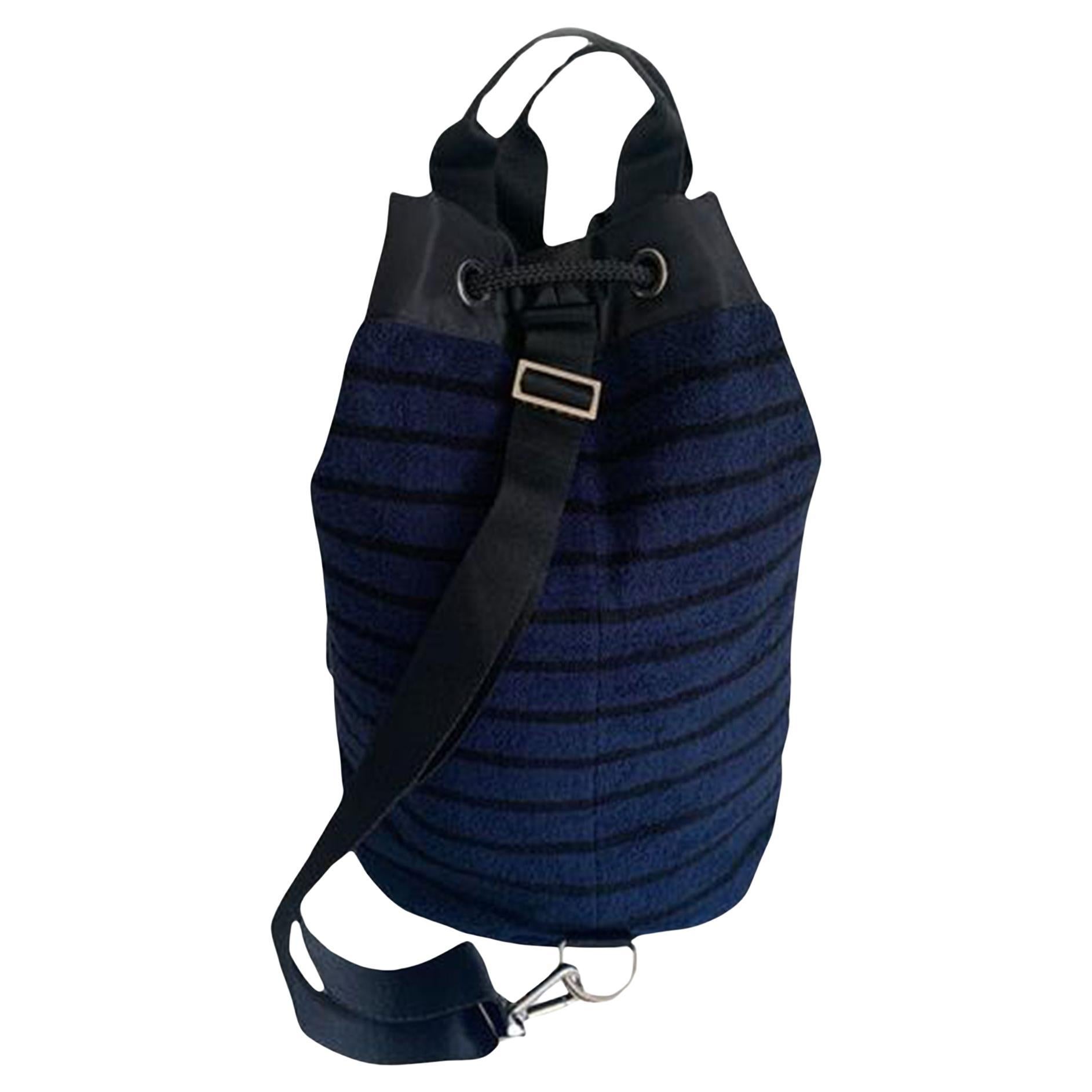 Chanel Large Beach Dark Navy Blue Striped CC Logo Drawstring Tote For ...