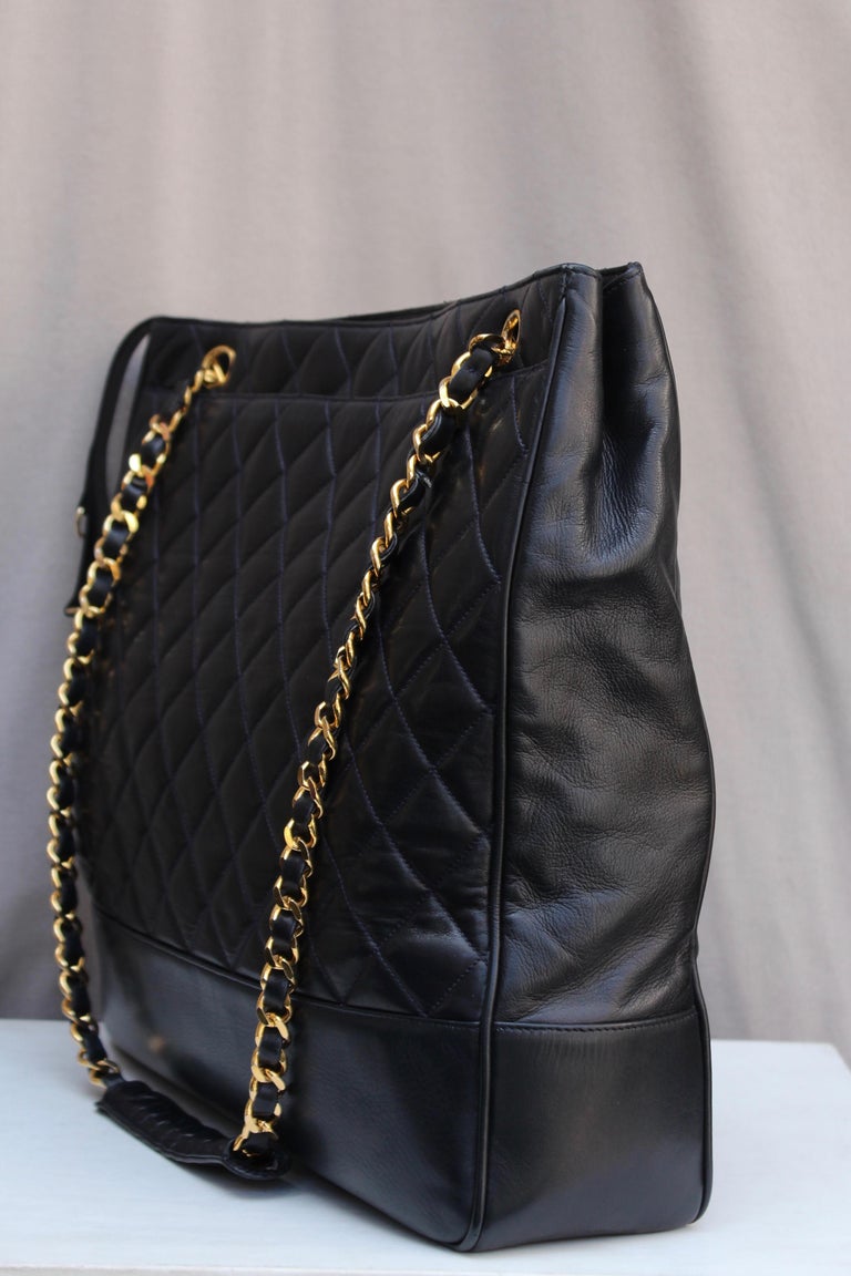 Chanel large black quilted leather bag, 1990’s at 1stDibs