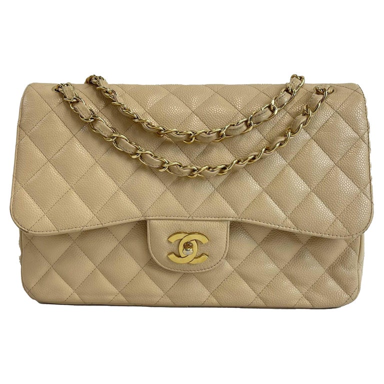 CHANEL - Large CC Caviar Leather Double Flap Tan Handbag For Sale at ...
