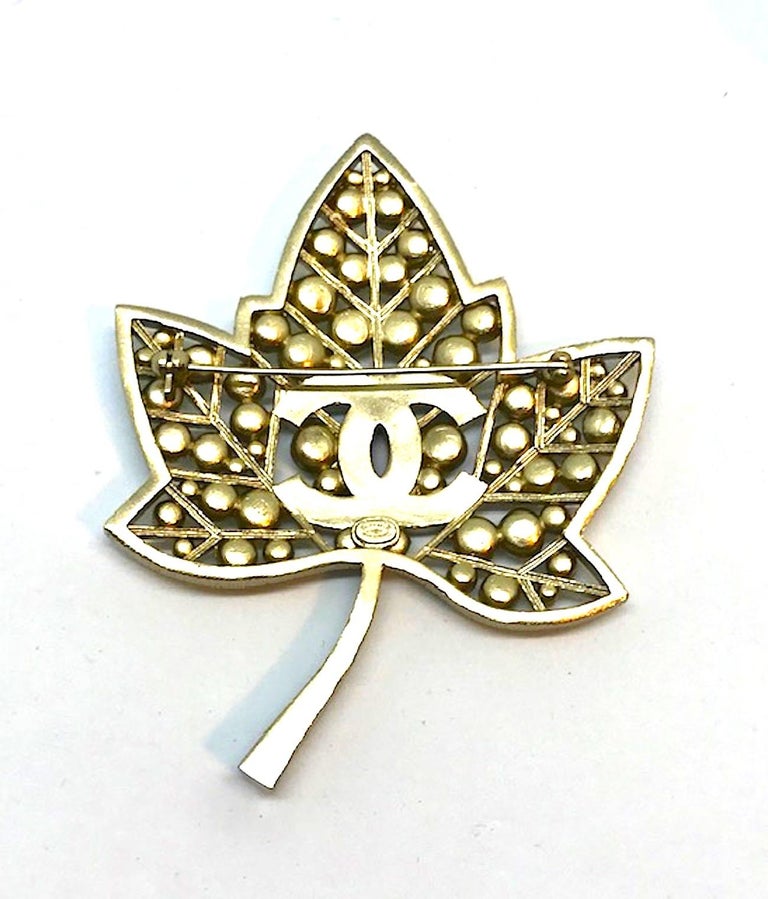 Chanel Large Gold and Pearl Leaf Pin, 2018 Collection at 1stDibs ...