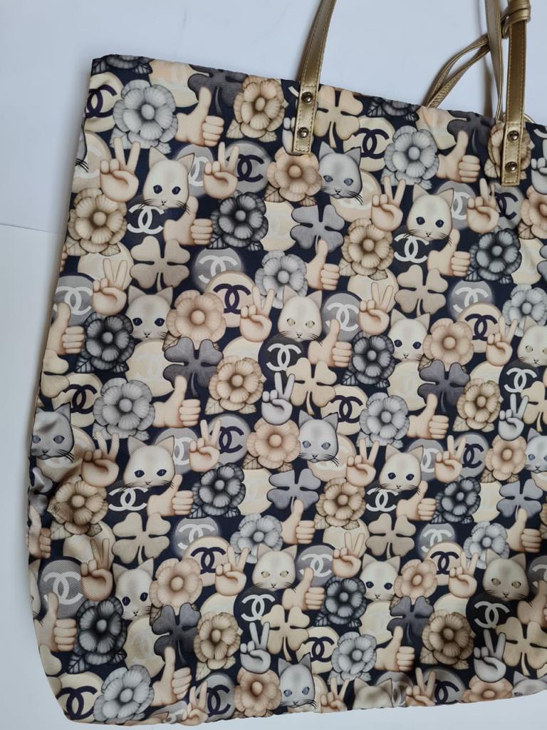 Chanel Large Nylon Peace Cat Emoji Tote Bag For Sale at 1stDibs