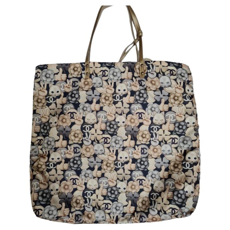 Chanel Large Nylon Peace Cat Emoji Tote Bag For Sale at 1stDibs