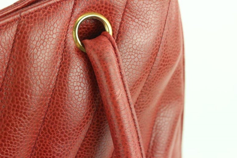 Chanel Large Red Caviar Leather Quilted Chevron Shopper Tote Bag ...