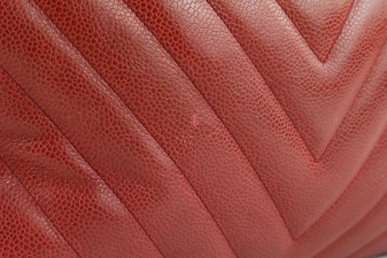 Chanel Large Red Caviar Leather Quilted Chevron Shopper Tote Bag ...