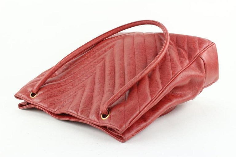 Chanel Large Red Caviar Leather Quilted Chevron Shopper Tote Bag ...