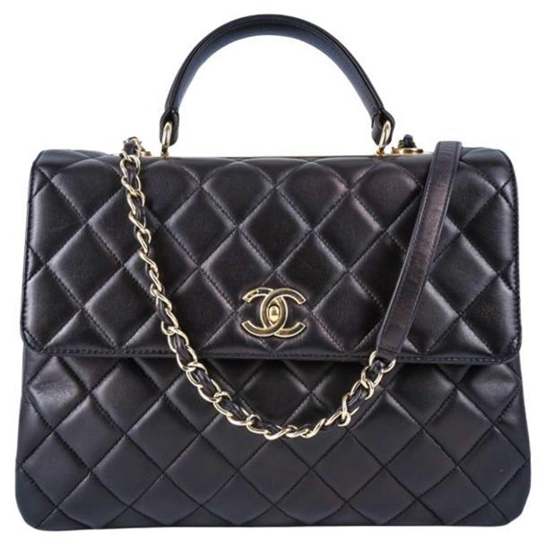 CHANEL LARGE TRENDY CC TOP HANDLE FLAP BAG Black Leather Gold Hardware ...