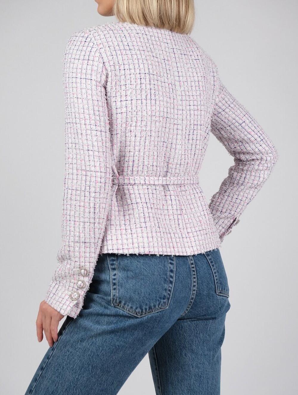 Chanel Lavender Tweed Belted Jacket For Sale at 1stDibs