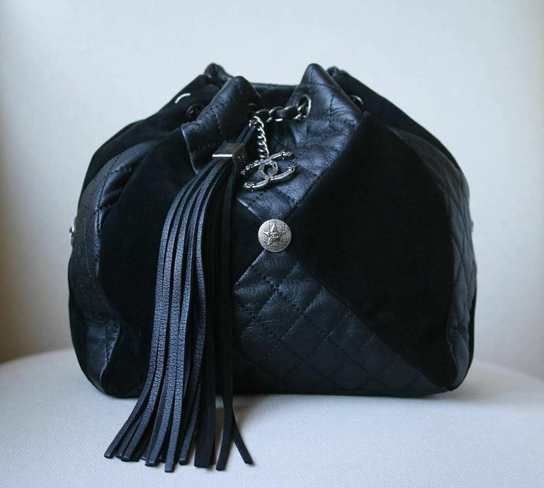 Chanel Leather and Suede Patchwork Drawstring Bag at 1stDibs