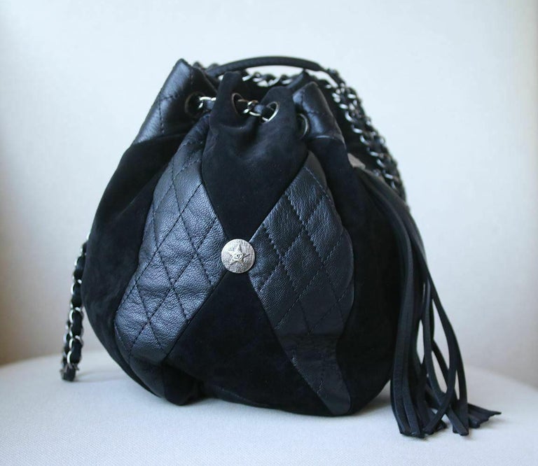 Chanel Leather and Suede Patchwork Drawstring Bag at 1stDibs