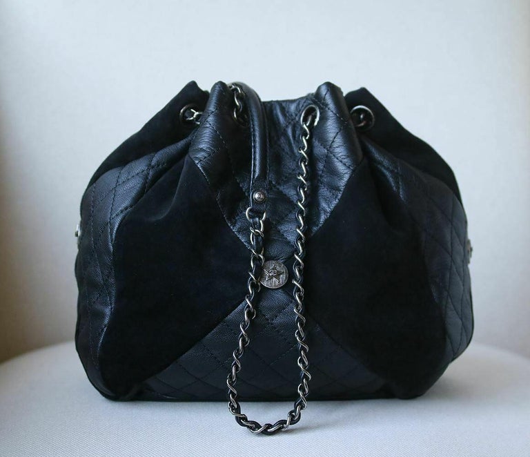 Chanel Leather and Suede Patchwork Drawstring Bag at 1stDibs