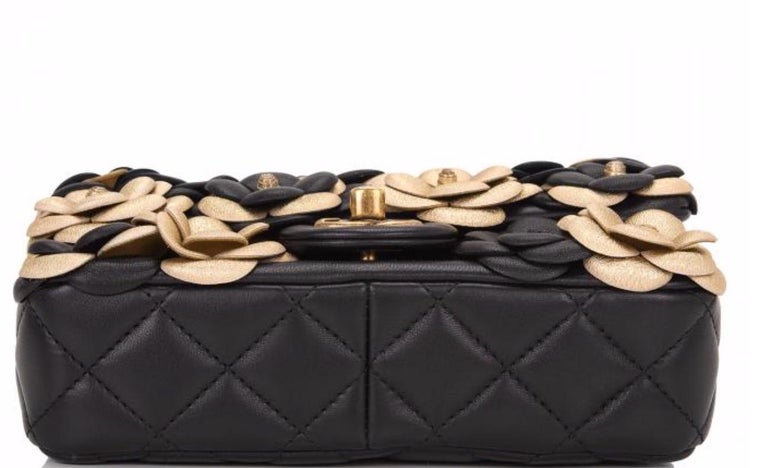 Chanel Leather Gold Black Bouquet Flowers Small Mini Evening Shoulder ...