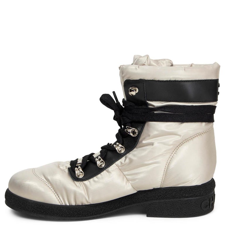 CHANEL light beige 2018 18B COCO NEIGE LACE UP Ankle Boots Shoes 38.5 ...