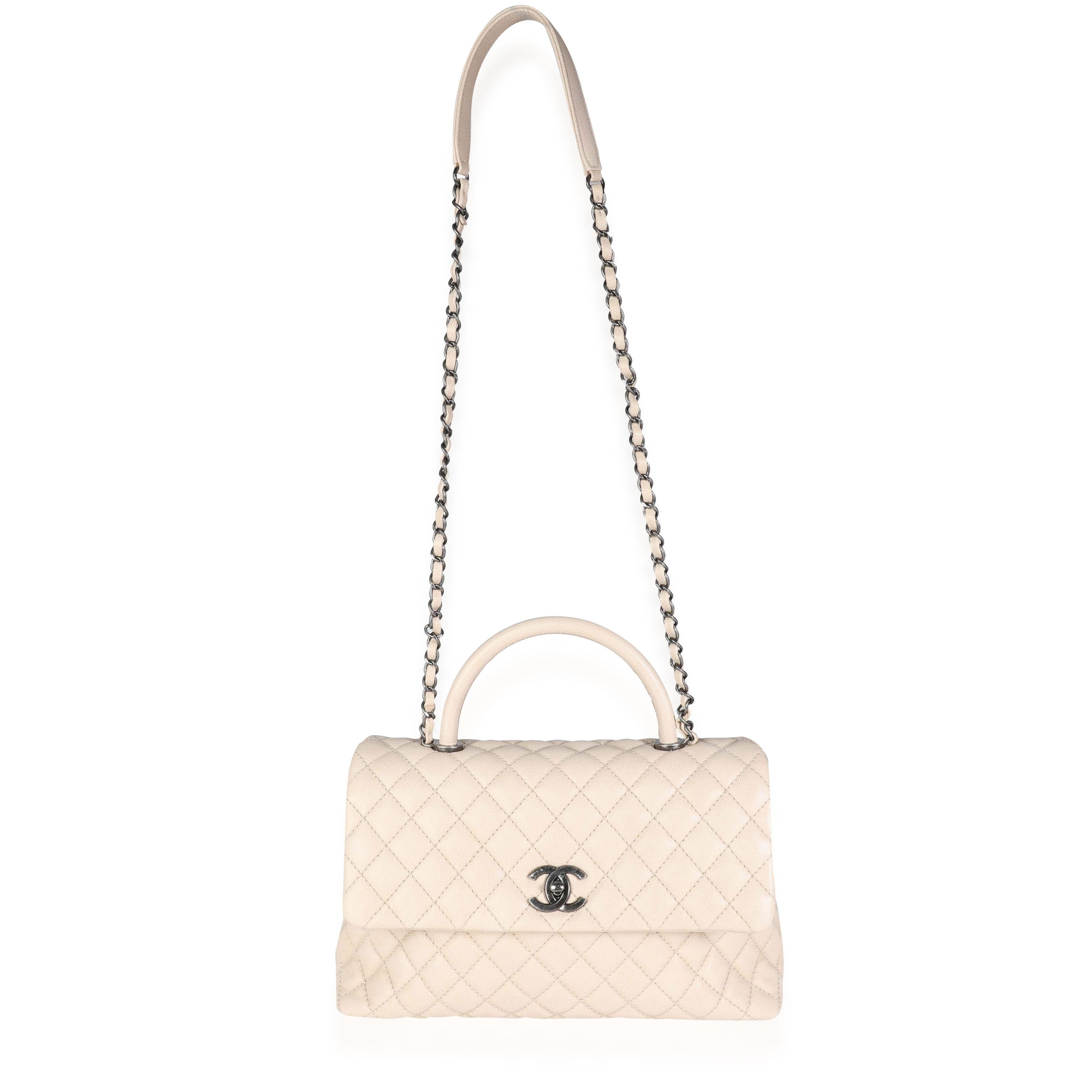 Chanel Light Beige Quilted Caviar Large Coco Top Handle Flap Bag For Sale at 1stDibs