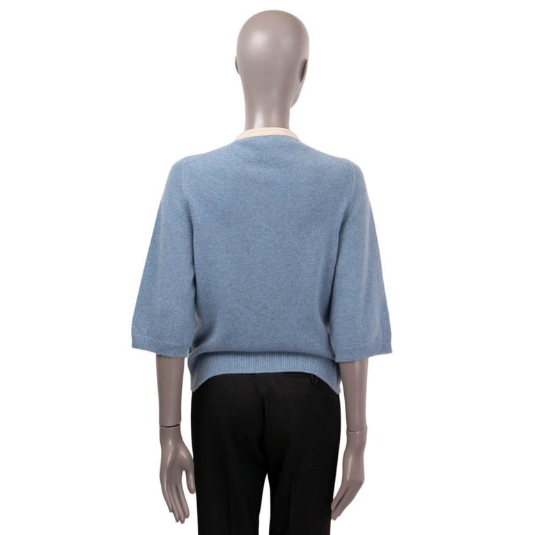 CHANEL light blue cashmere 2011 11P OPEN DRAWSTRING Cardigan Sweater 38 ...