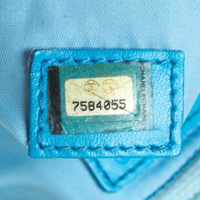 Chanel Light Blue CC Square Quilted Print Fabric Double Zip Bowler Bag ...