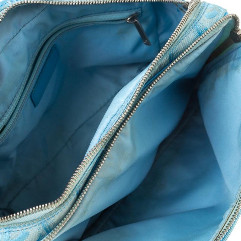 Chanel Light Blue CC Square Quilted Print Fabric Double Zip Bowler Bag ...